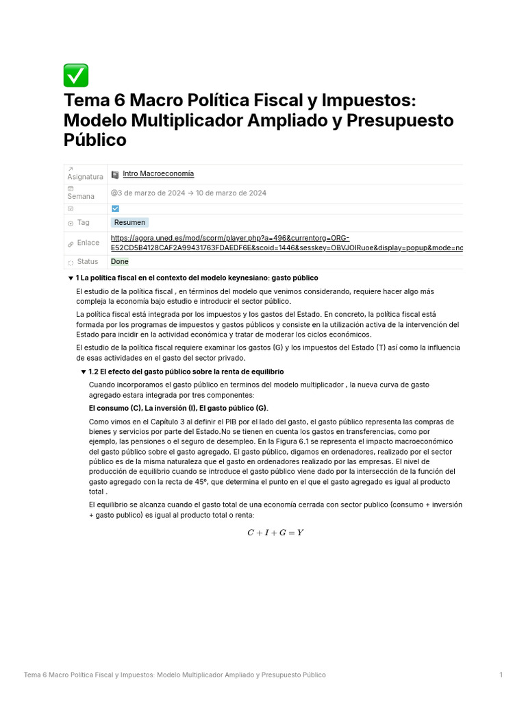 Tema 6 Macro Política Fiscal y Impuestos Modelo | PDF | La política fiscal | Balance ...