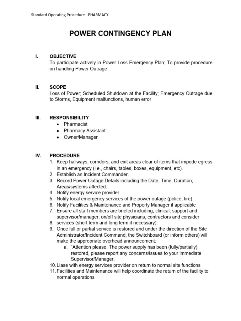 SOP Power Contingency Plan | PDF
