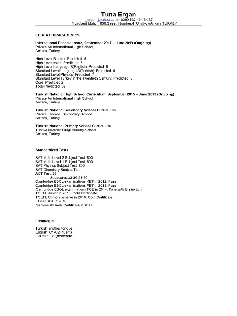 CV_Tuna | PDF | Sat | Qualifications