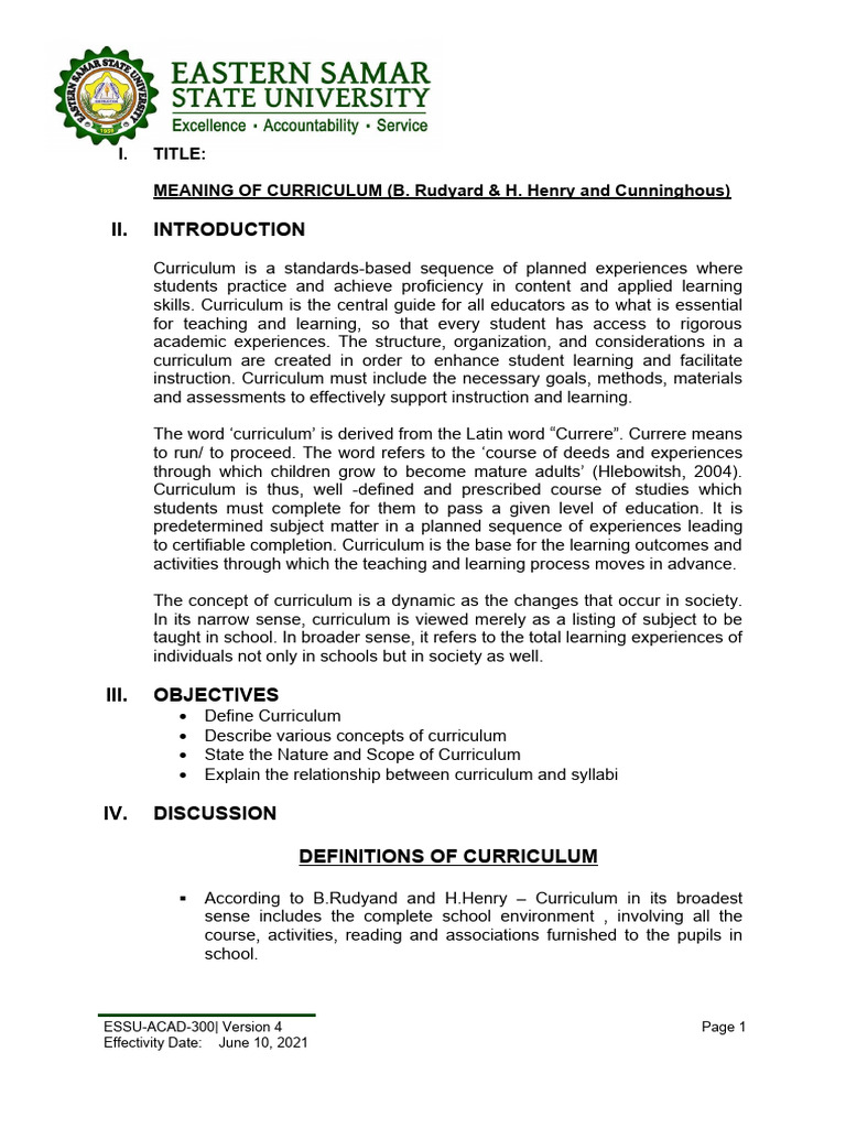 Meaning of Curriculum | Download Free PDF | Curriculum | Philosophy Of ...