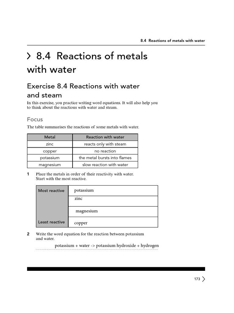 Metal Reactions with Water and Steam | PDF | Magnesium | Chemical Reactions