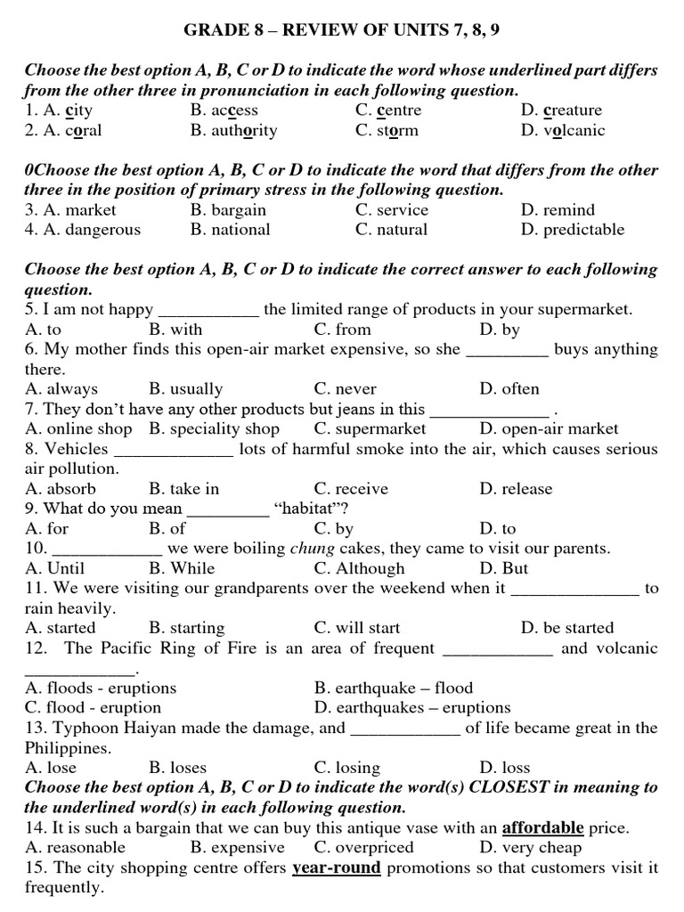 Grade 8 Units 7-9 Review Questions | PDF | Oceans | Ocean Acidification