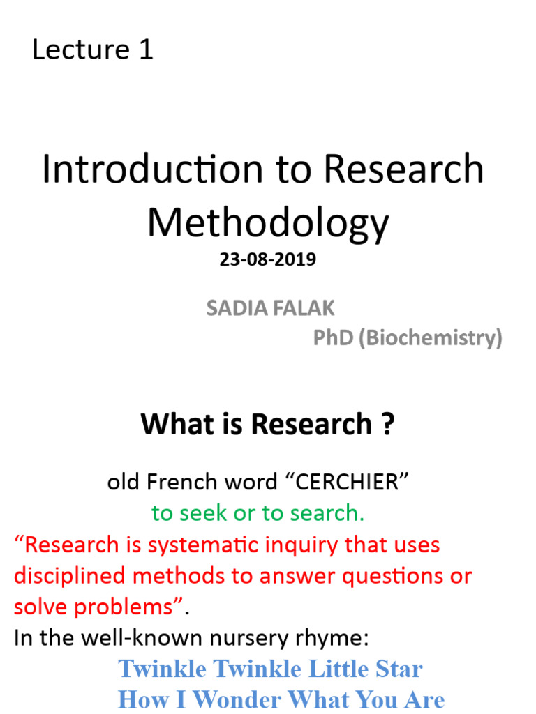 Lecture 1,2 - Introduction To Research Methodology | PDF | Methodology | Statistics