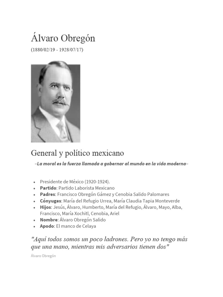 Álvaro Obregón: General y Presidente | PDF | México | revolución mejicana