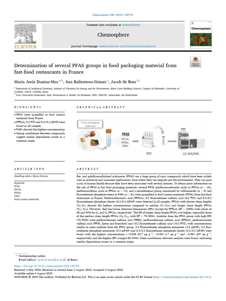 Determination of Several PFAS Groups in Food Packaging Material From ... Determination of Several PFAS Groups in Food Packaging Material From ...