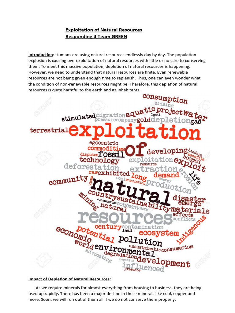 EXPLOITATION OF NATURAL RESOURCES (Res-GREEN) | PDF | Water | Resource ...