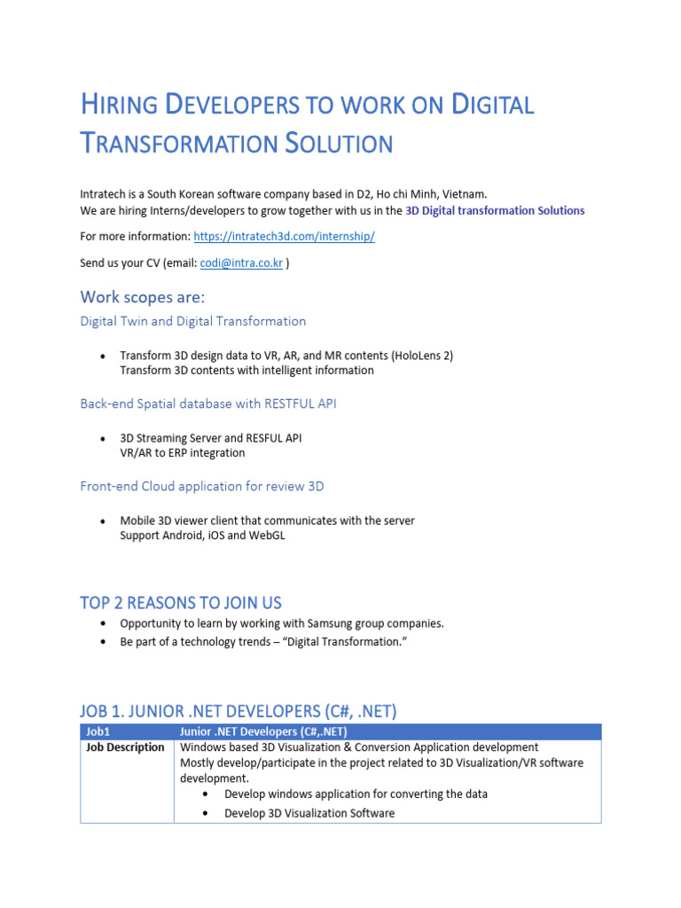 2024-developer-Internship-Job-Description | PDF | Unity (Game Engine ...