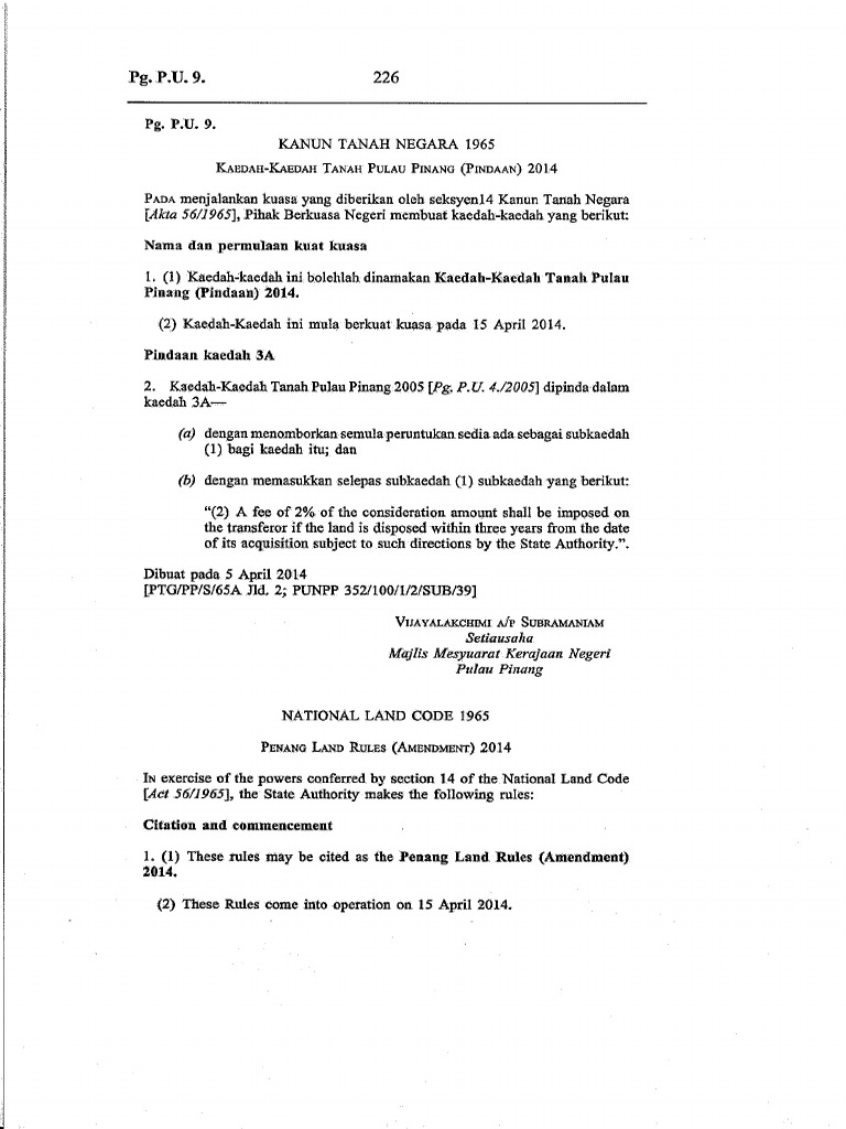 01b - Penang Land Rules (2% Levy) | PDF