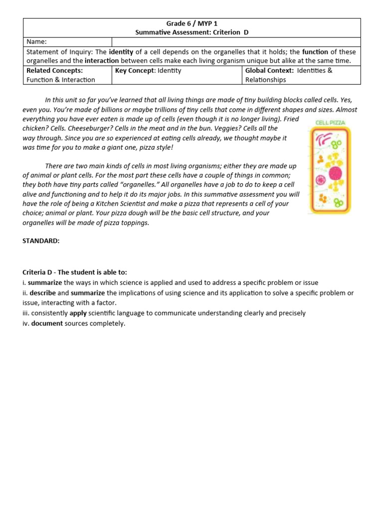 Cells_MYP_1_Criterion_D | PDF | Cell (Biology) | Vacuole