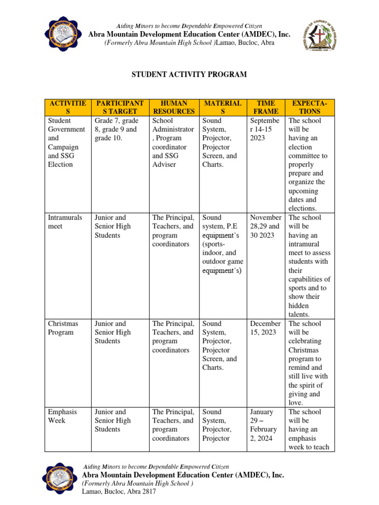 Student Activity Program | PDF