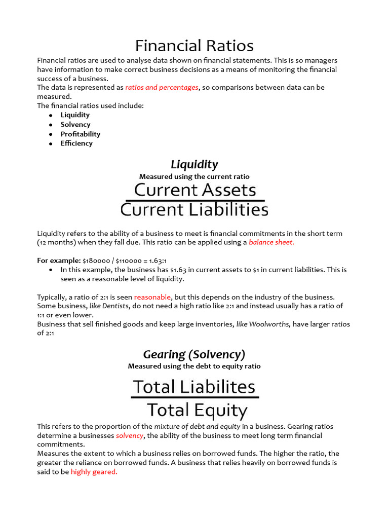 Business Studies Notes - Finance Ratios | PDF | Equity (Finance ...
