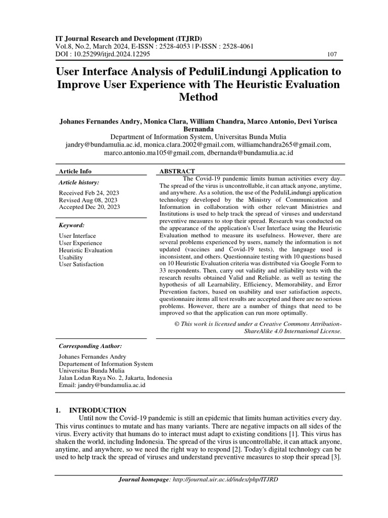 User Interface Analysis of Pedulilindungi Application To Improve User Experience With The ...