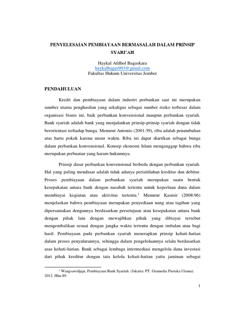 Penyelesaian Pembiayaan Bermasalah Dalam Prinsip Syari'ah | PDF