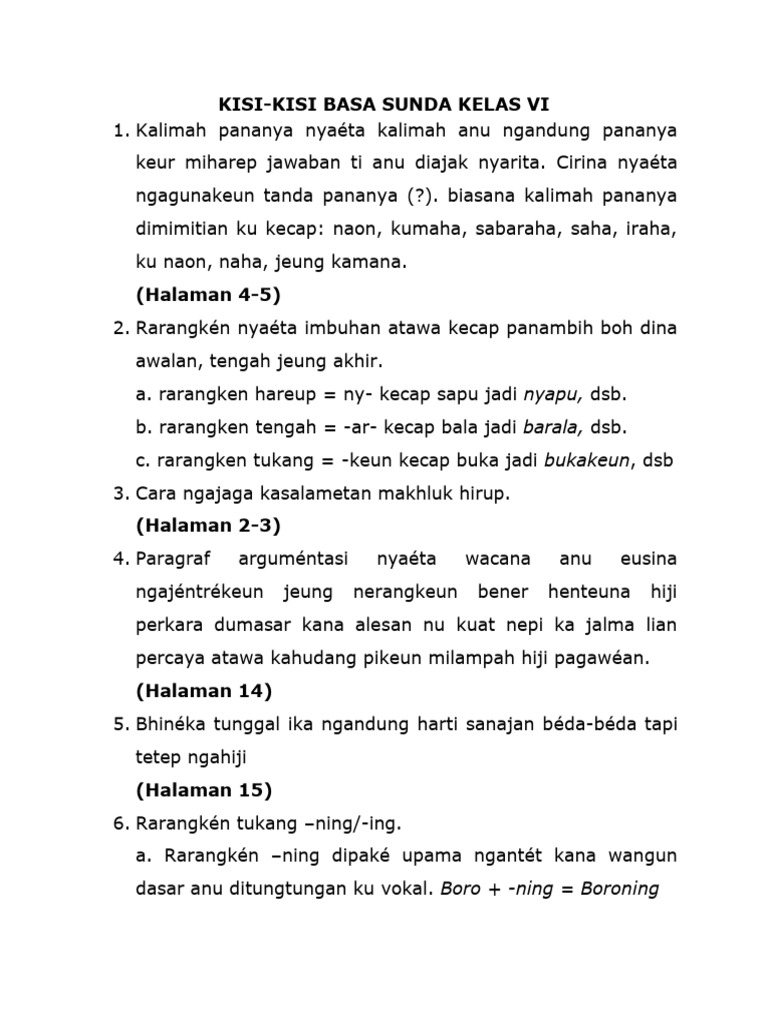 KISI-KISI BASA SUNDA KELAS 6 SMT 1 | PDF