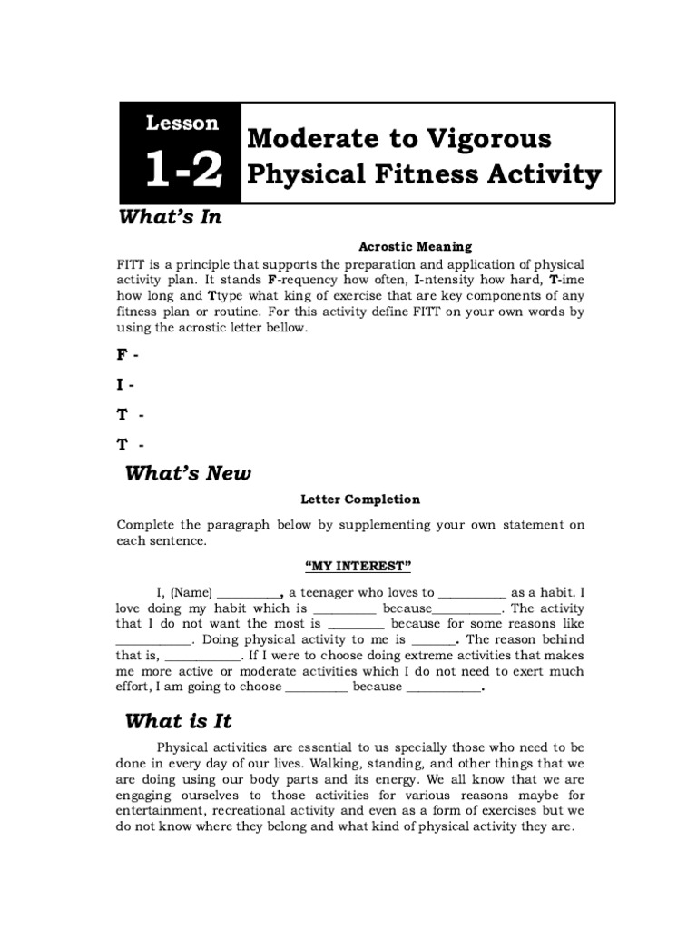 Understanding Moderate to Vigorous Activities | PDF | Physical Fitness