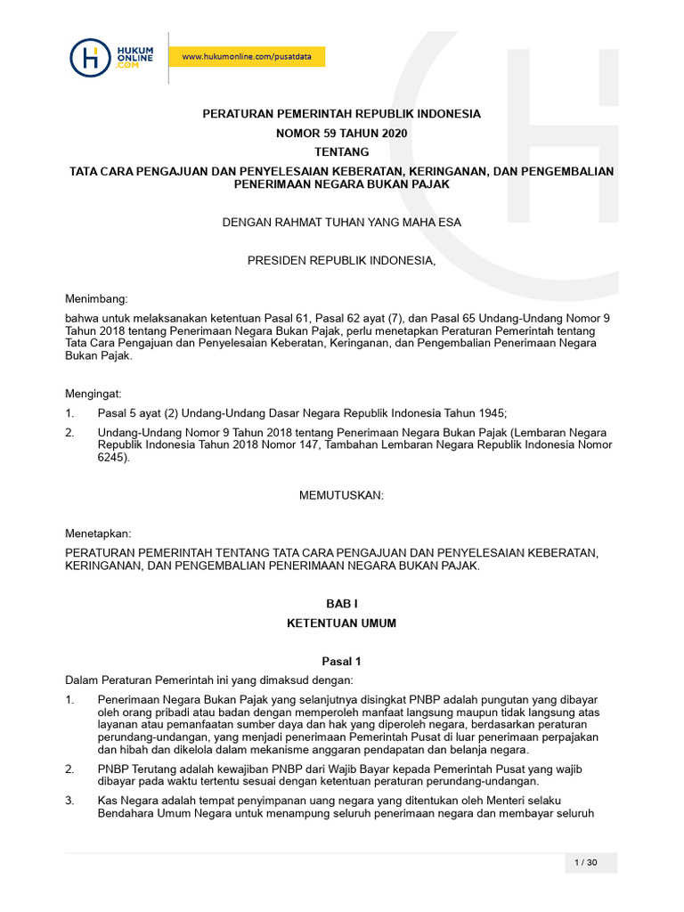 PP No 59 2020 Keberatan PNBP | PDF