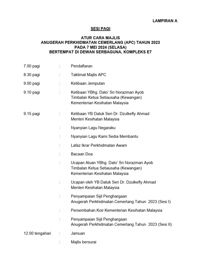 Atur Cara Majlis Apc Tahun 2023 | PDF