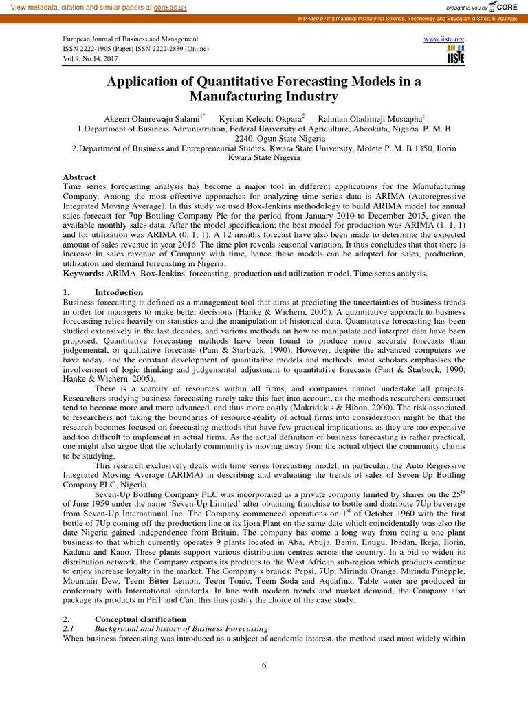 Application of Quantitative Forecasting | PDF | Autoregressive Integrated Moving Average ...
