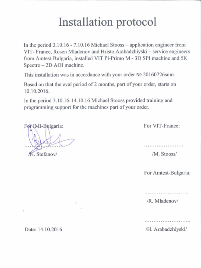 Installation protocol | PDF