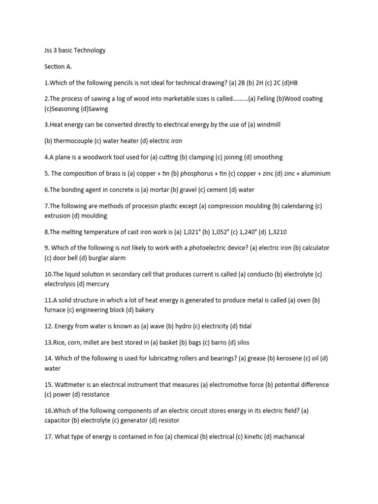 JSS3 Basic Technology Exam Guide | PDF | Capacitor | Electrical Network