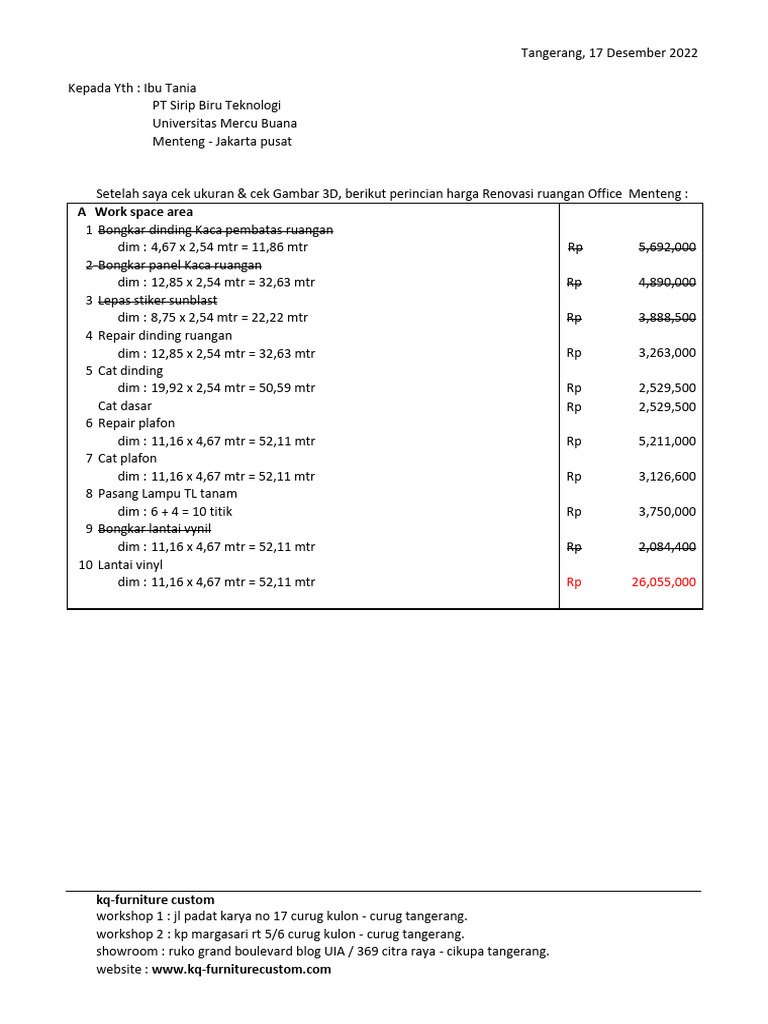 Perincian Harga PT SBT | PDF
