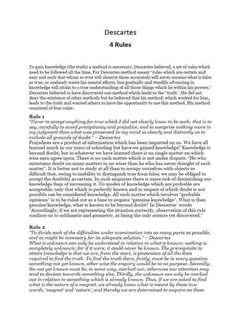 Descartes Rules | PDF | Knowledge | René Descartes