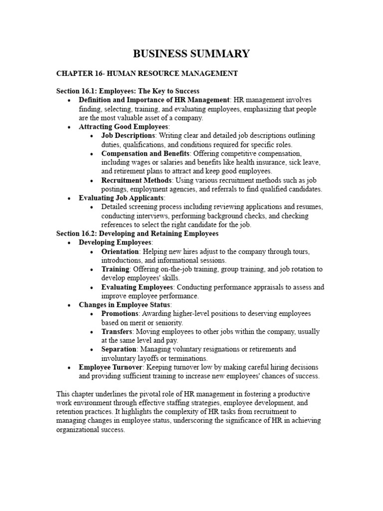 Summary Business Pdf Employment Expense