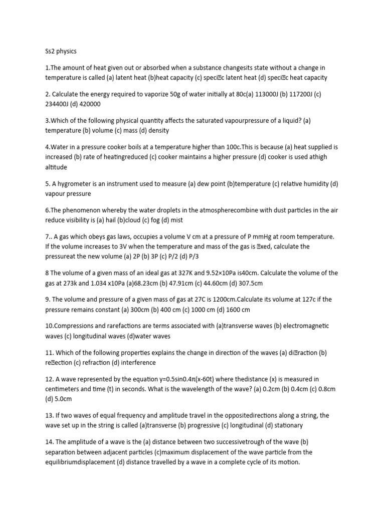 Ss2 physics-WPS Office | PDF | Waves | Heat