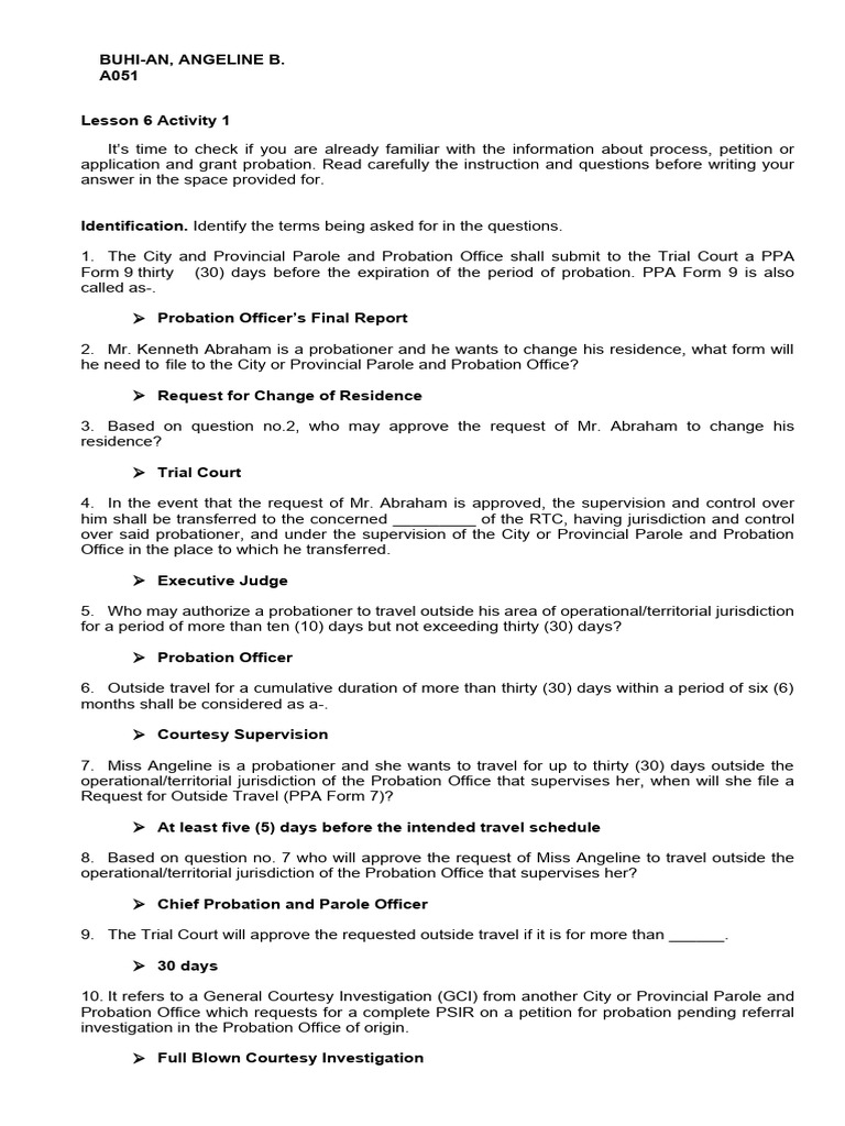 Activity 1 and 2 | PDF | Probation | Presentence Investigation Report