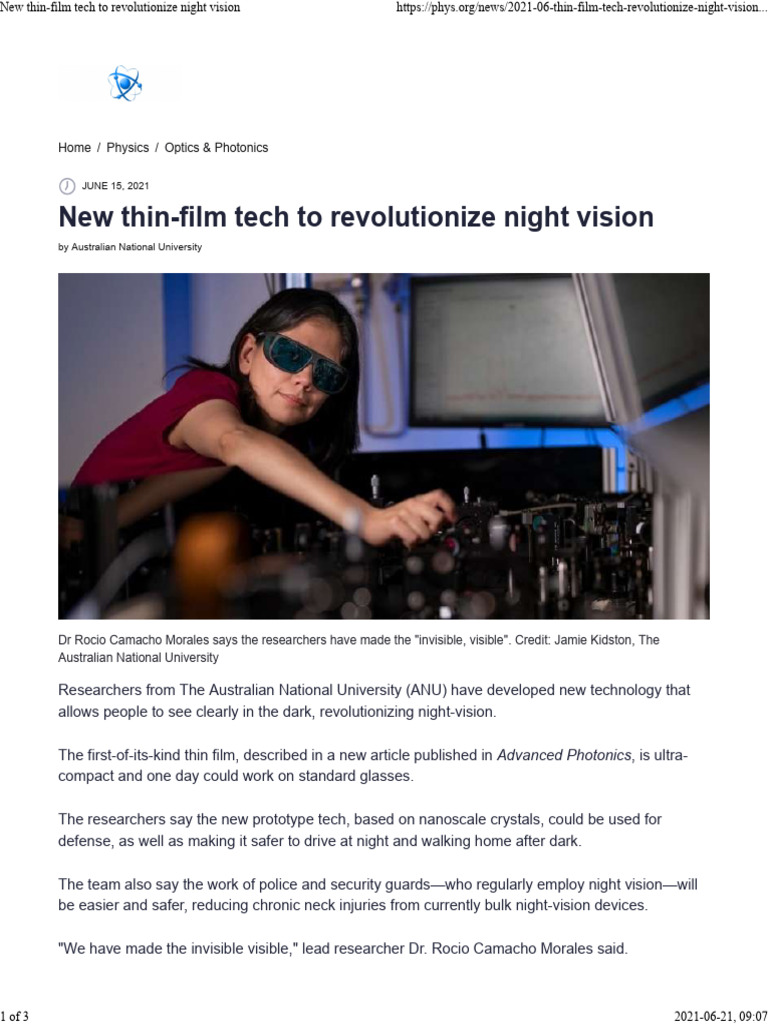 New Thin Film Tech To Revolutionize Night Vision | PDF | Photonics ...