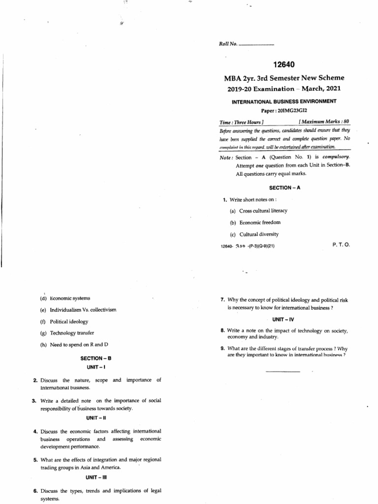 Mba 3 Sem International Business Environment 12640 Mar 2021 | PDF