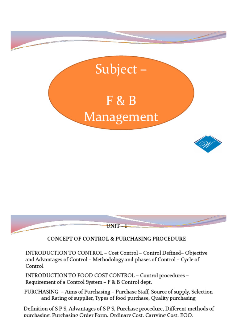 F&B Management Notes at 3rd Sem | PDF | Inventory | Cost Accounting