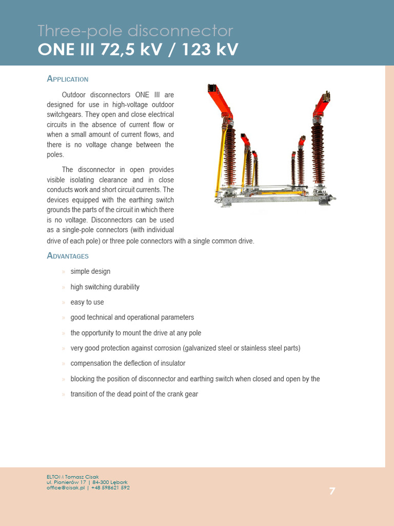 ONE Disconnector Datasheet | PDF | Switch | Insulator (Electricity)