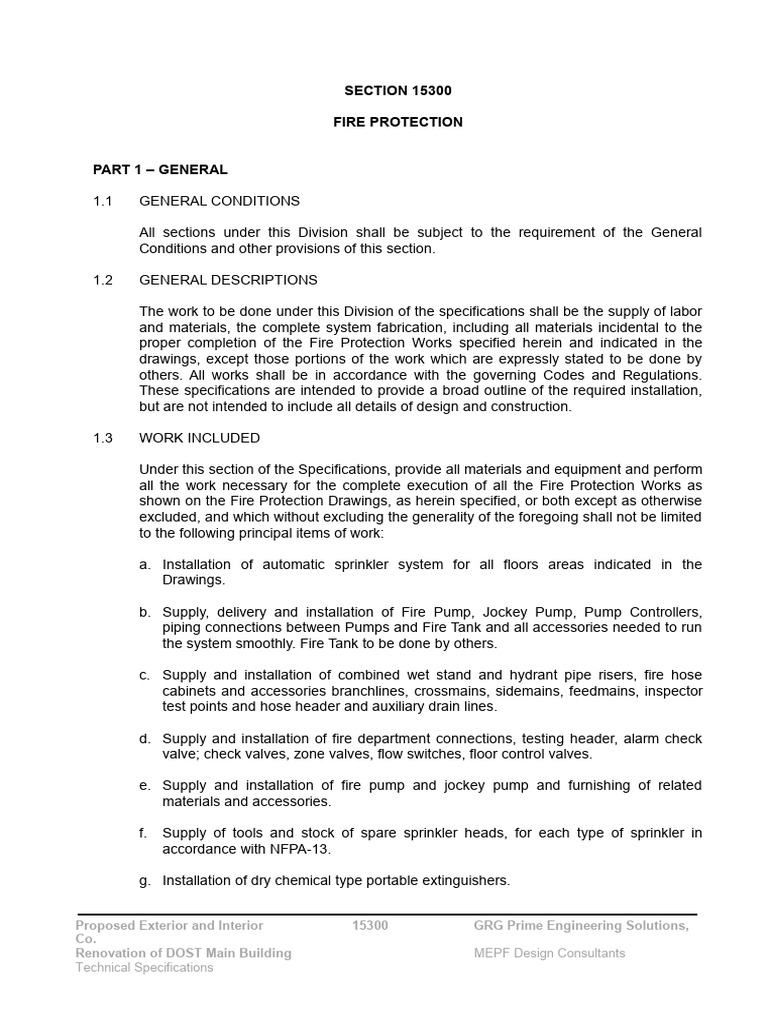 Section 15300 - Fire Protection System | PDF | Pipe (Fluid Conveyance) | Valve