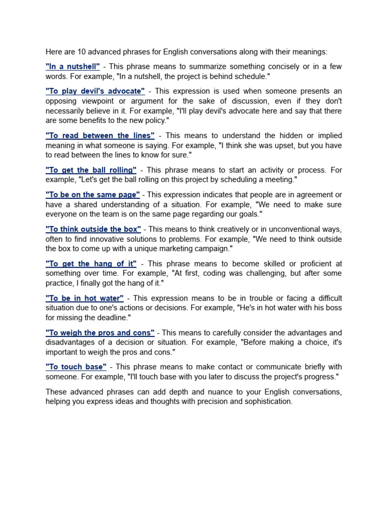 10 Advanced Phrases For English Conversations | PDF
