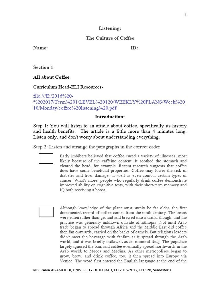 Activity Sheet, The Culture of Coffee PDF | PDF | Coffee | Coffeehouse