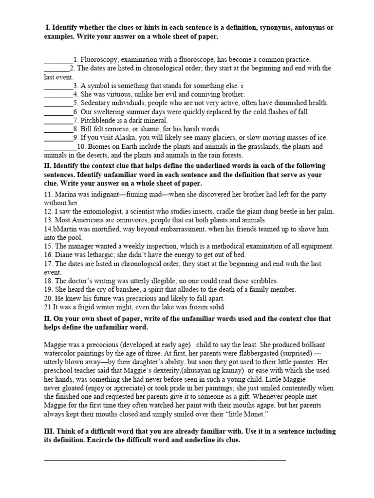 Grade 8 Quiz Context Clues | PDF | Language Arts & Discipline