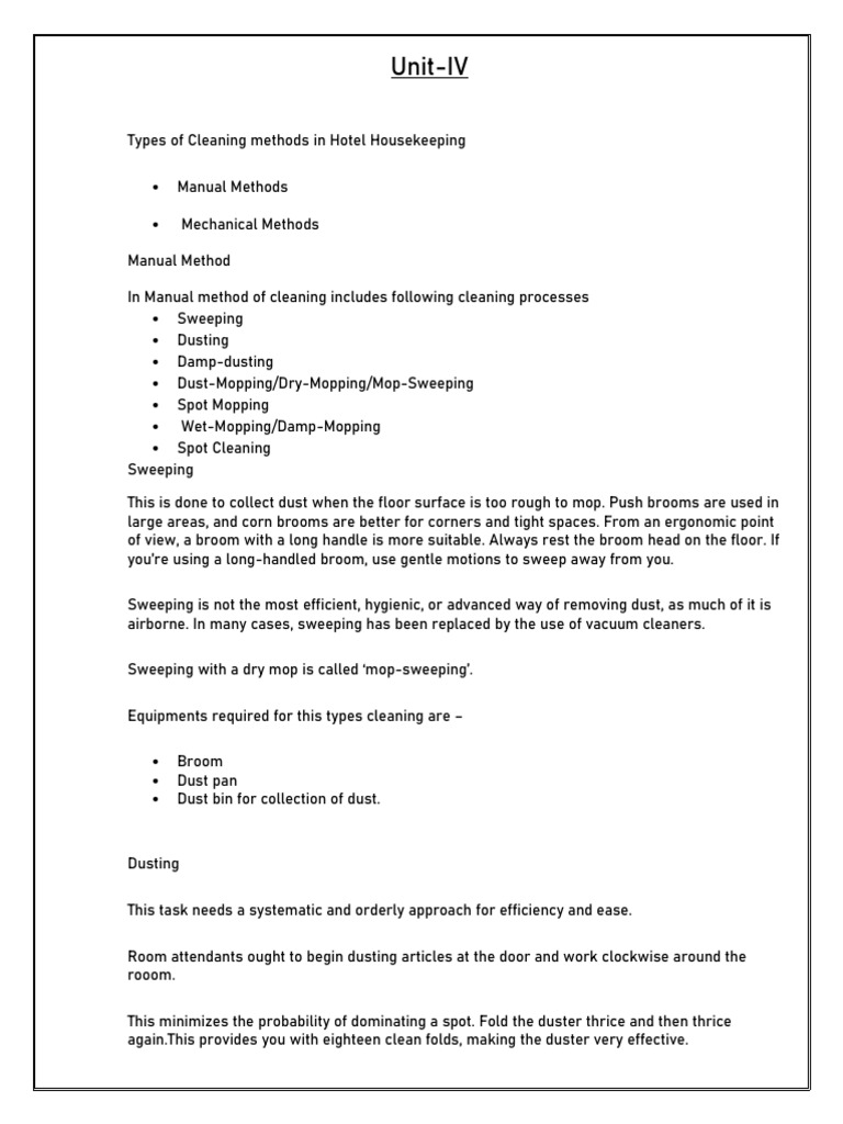 Hotel Housekeeping Cleaning Methods Guide | PDF | Vacuum Cleaner ...