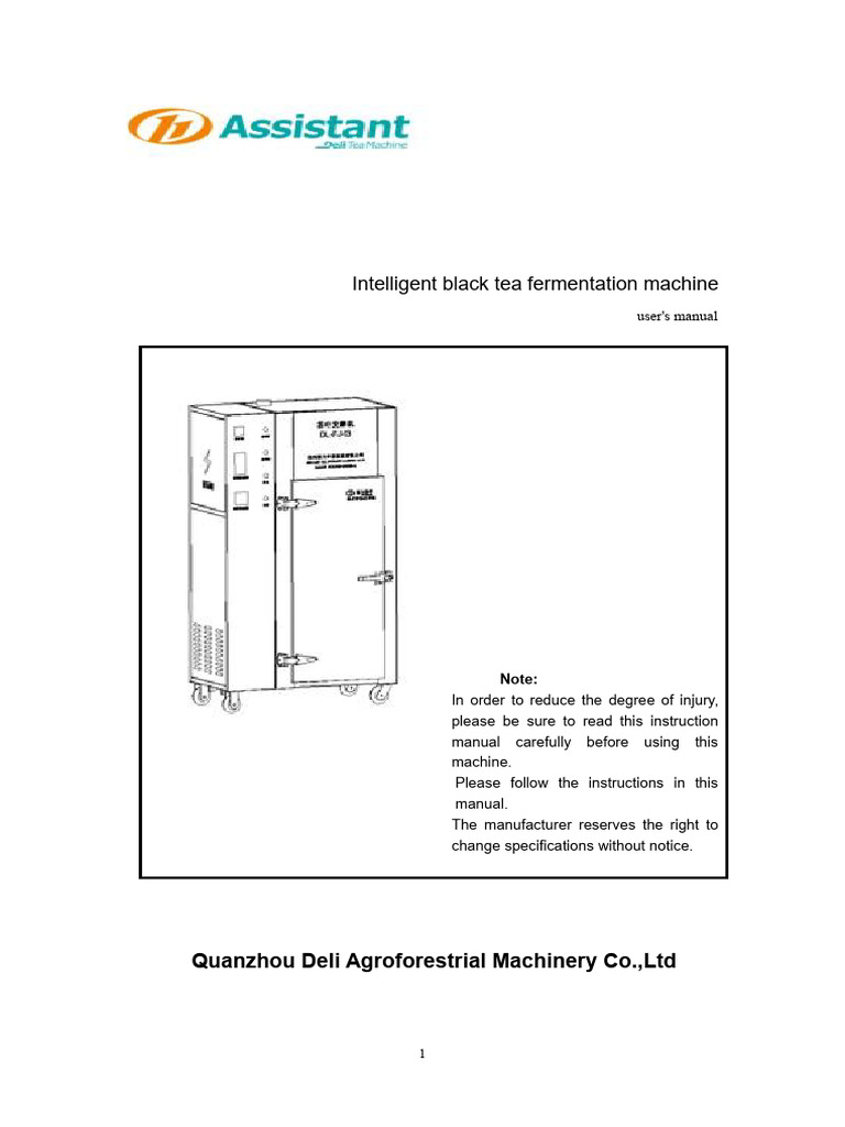 Black Tea Fermentation Machine Manual | PDF | Water | Humidity