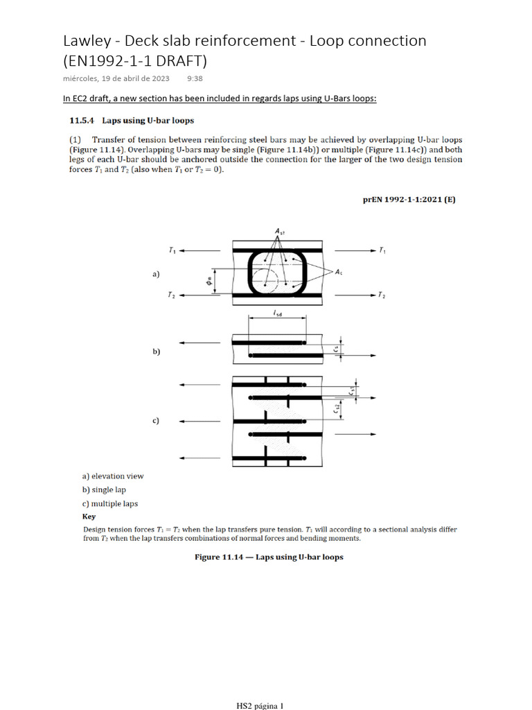 Lawley - Deck slab reinforcement - Loop connection_EN1992-1-1_DRAFT | PDF