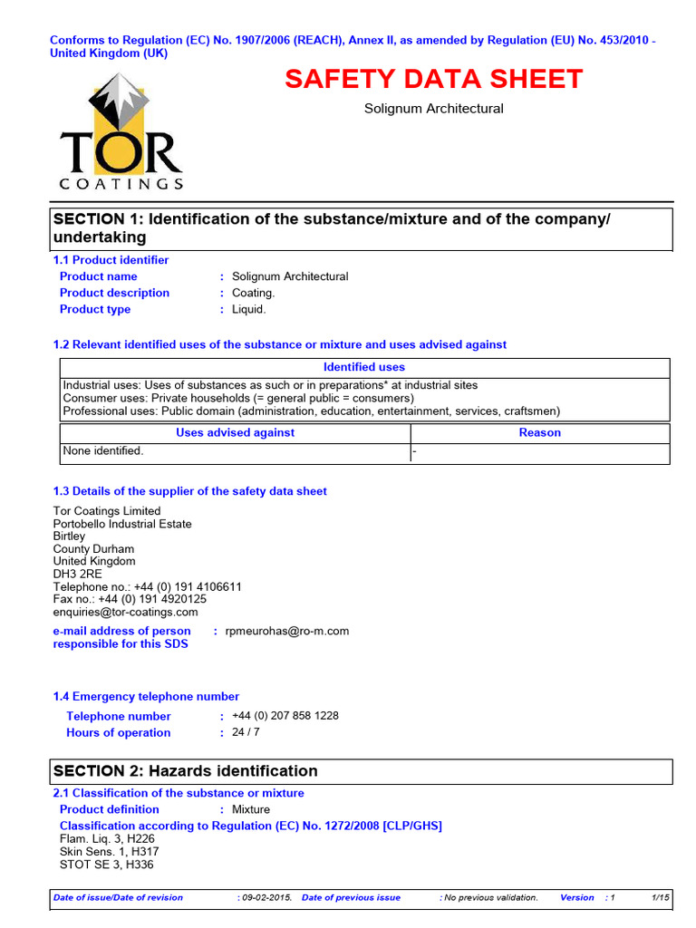 Safety Data Sheet Solignum Architectural | PDF | Chemistry