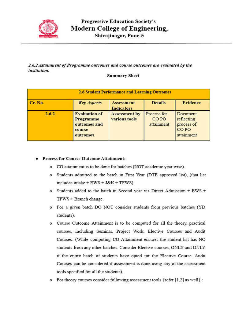 2.6.2 Process of CO PO attainment.docx | PDF | Multiple Choice