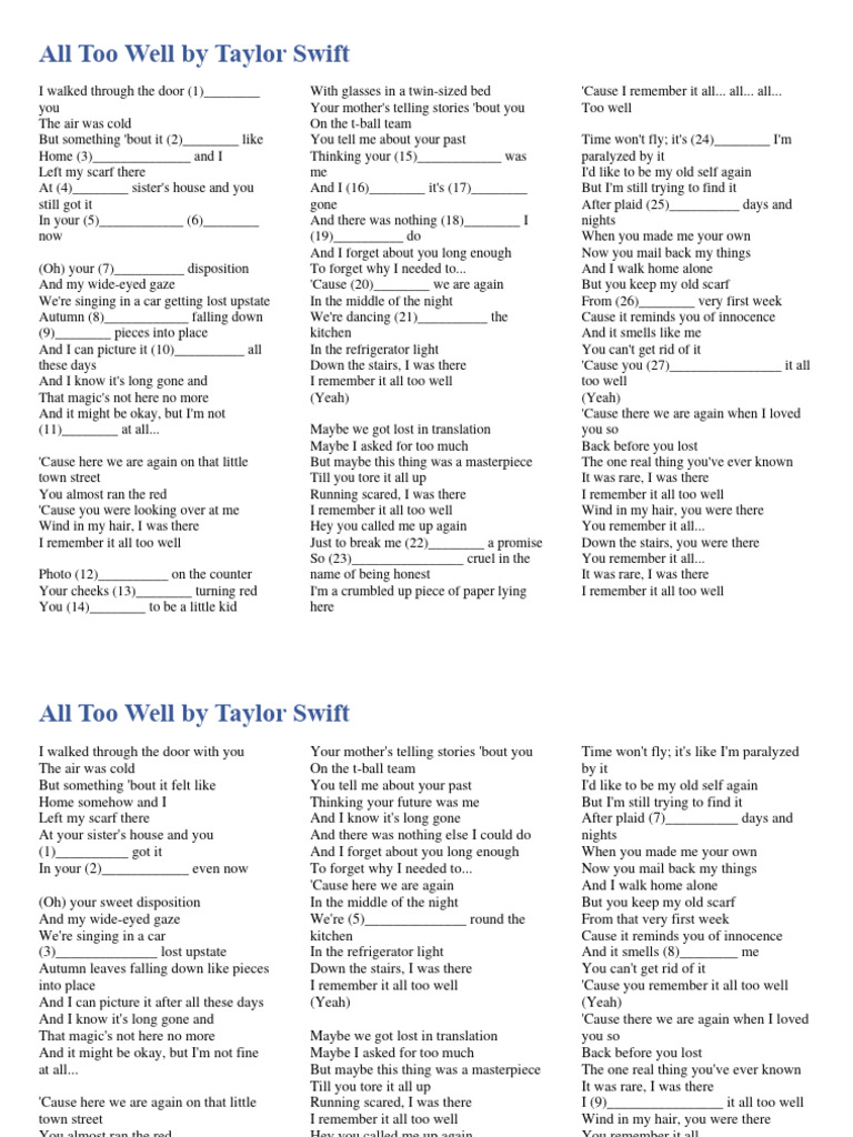 5 Meanings Behind ‚All Too Well‘ By Taylor Swift – ZLHLBD