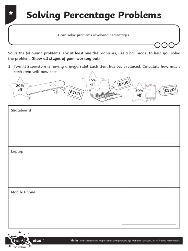 Differentiated Percentage Problems Activity Sheet | PDF