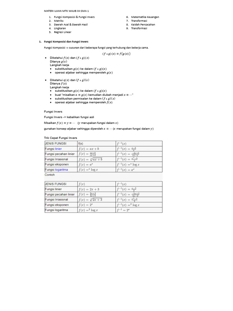 Ringkasan MTK Wajib Xii Sma 1 | PDF | Metode & Bahan Ajar