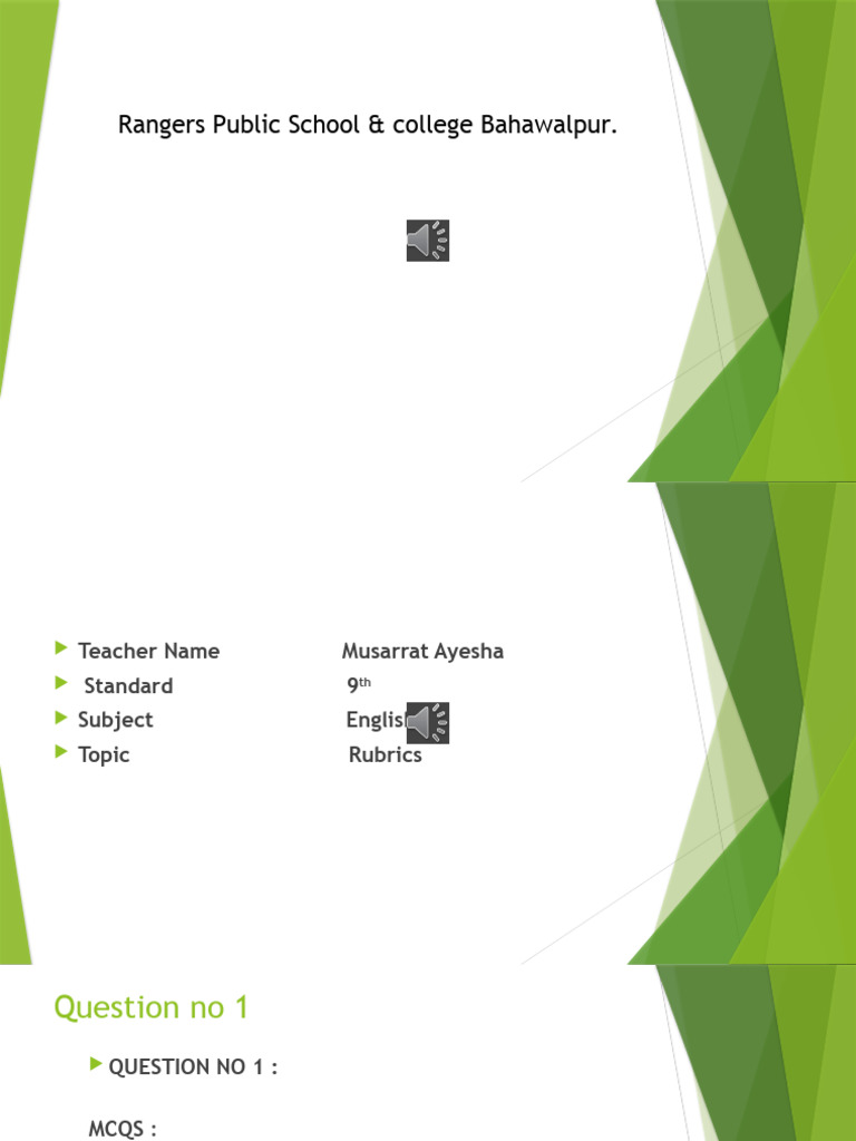 Rubrics of 9th Class (English) | PDF