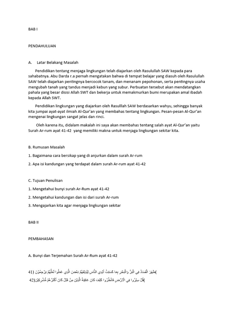 Makna Surah Ar-Rum Ayat 41-42 tentang Lingkungan | PDF