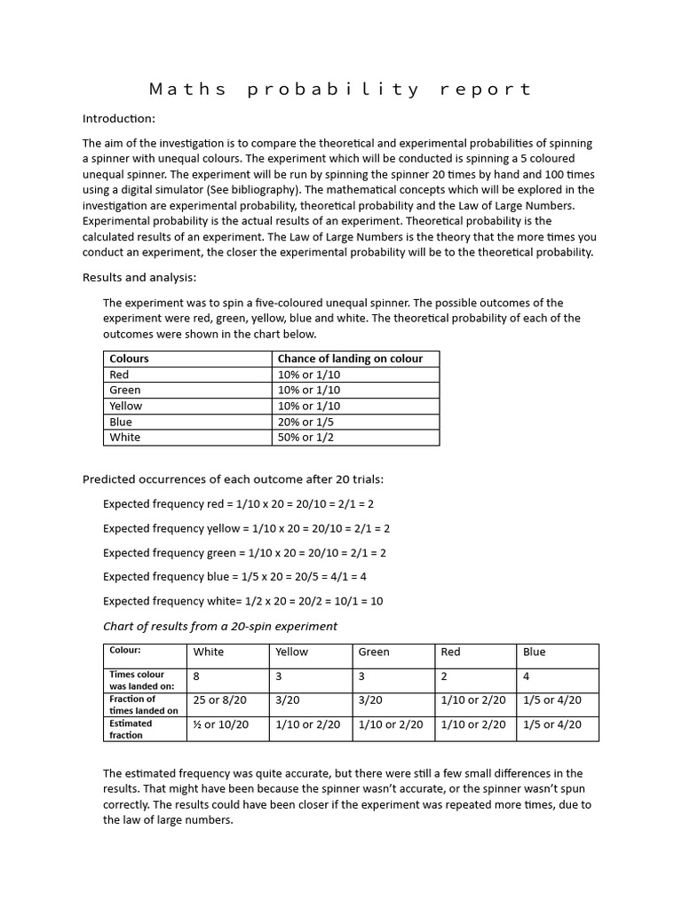 Maths probability report | PDF | Odds | Probability