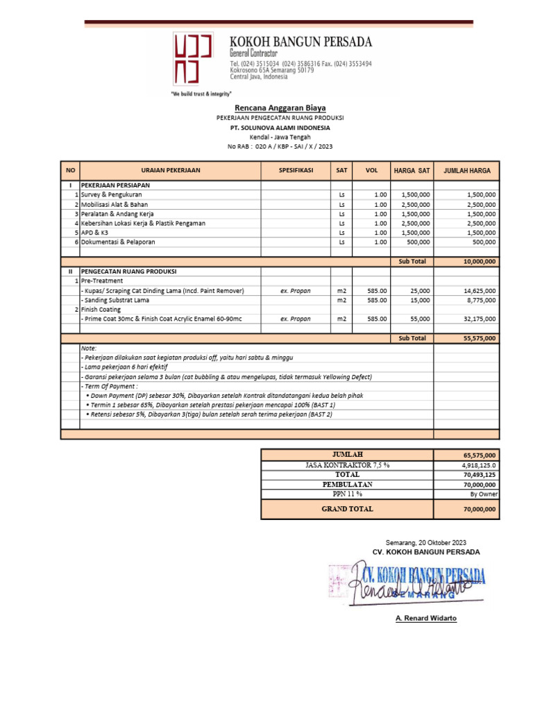 RAB Pengecatan Ruang Produksi | PDF | Teknologi & Rekayasa