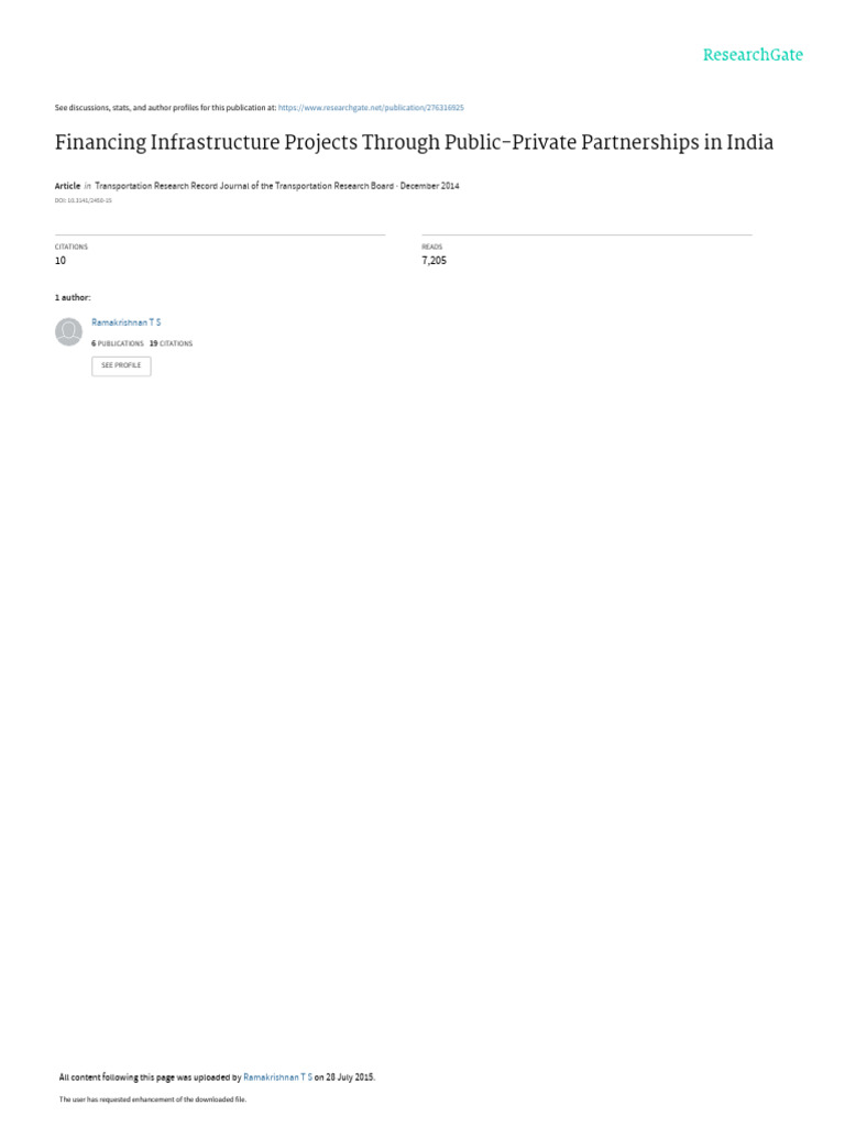 Financing Infrastructure Projects Through PPP in India | PDF | Public–Private Partnership | Debt